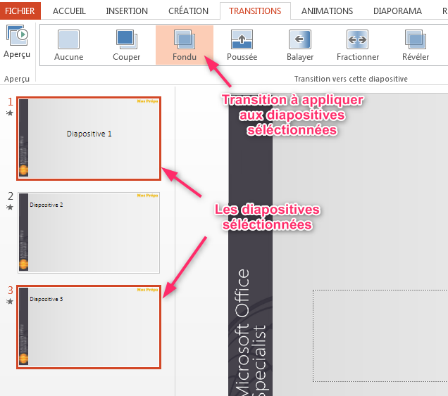 Appliquer des transitions aux diapositives